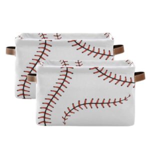 baseball stitches storage basket bin sport softball large fabric toys storage cube box set of 2 with handles collapsible closet shelf cloth organizer basket for nursery bedroom bathroom playroom