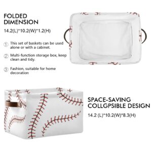 Baseball Stitches Storage Basket Bin Sport Softball Large Fabric Toys Storage Cube Box Set of 2 with Handles Collapsible Closet Shelf Cloth Organizer Basket for Nursery Bedroom Bathroom Playroom