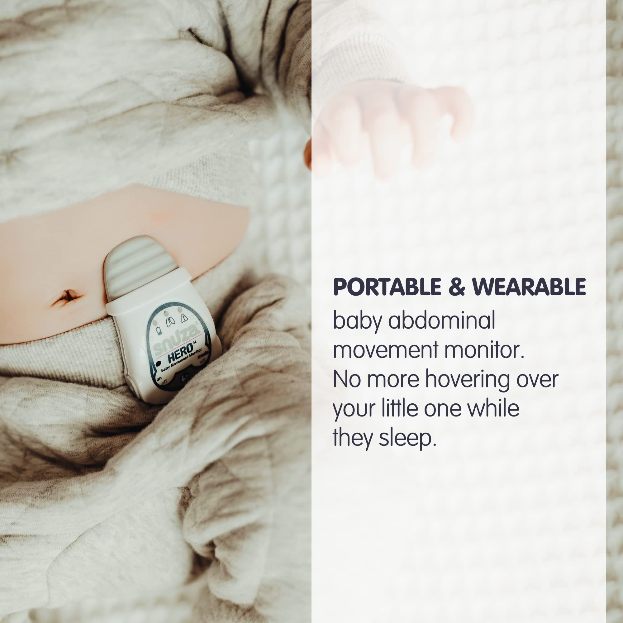 SNUZA Hero - Portable, Wearable Baby Abdominal Movement Monitor with Vibration and Alarm. - Newly Upgraded - Safer Sleeping for Infants.