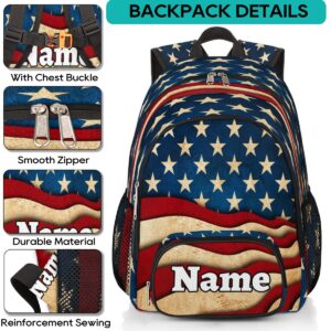 Herdesigns American Flag Custom Backpack for Men Women Adult 4th of July Personalized Lightweight Casual Laptop Backpack Customized Computer Hiking Gym Travel Travel Daypack with Name