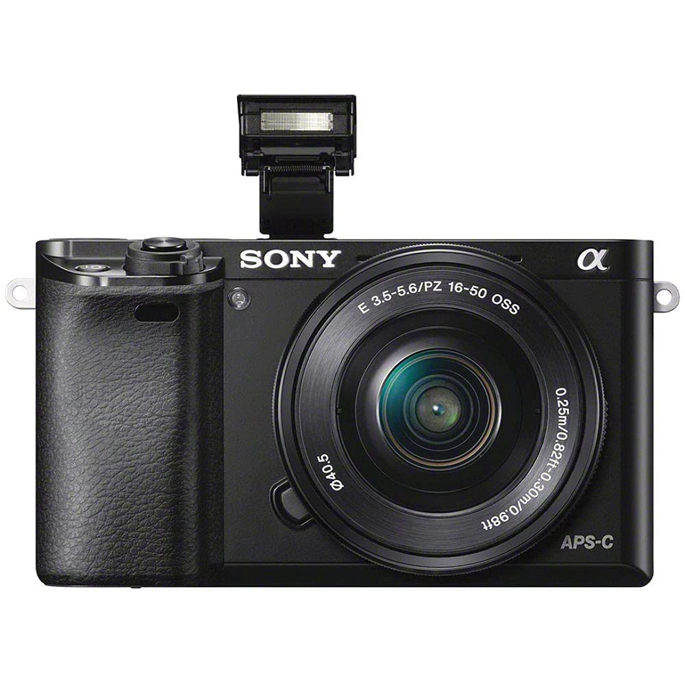 Sony Alpha a6000 Mirrorless Camera with 16-50mm Lens (ILCE6000L/B) + 64GB Card + Card Reader + Case + Flex Tripod + Hand Strap + Memory Wallet + Cap Keeper + Cleaning Kit (Renewed)