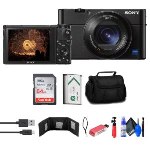 sony cyber-shot dsc-rx100 va digital camera (dsc-rx100m5a/b) + case + 64gb card + card reader + flex tripod + memory wallet + cleaning kit (renewed)