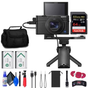 sony cyber-shot dsc-rx100 vii digital camera with shooting grip kit (dsc-rx100m7g) + 64gb memory card + case + card reader + flex tripod + memory wallet + cleaning kit (renewed)