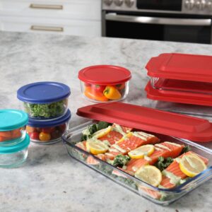 BOVADO USA 4 Cup Glass Food Storage Containers (4 Pack) | Nonpourous Dishwasher, Freezer & Oven Safe Glass, Easy-Clean | Blue Lids