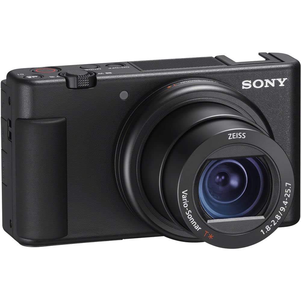 Sony ZV-1 Digital Camera (Black) (DCZV1/B) + 2 x 64GB Memory Card + Case + 3 x NP-BX1 Battery + Card Reader + LED Light + Corel Photo Software + Rode Compact Mic + Charger + More (Renewed)