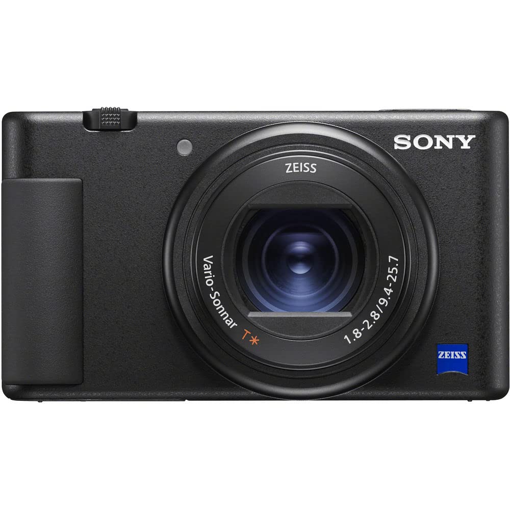 Sony ZV-1 Digital Camera (Black) (DCZV1/B) + 2 x 64GB Memory Card + Case + 3 x NP-BX1 Battery + Card Reader + LED Light + Corel Photo Software + Rode Compact Mic + Charger + More (Renewed)