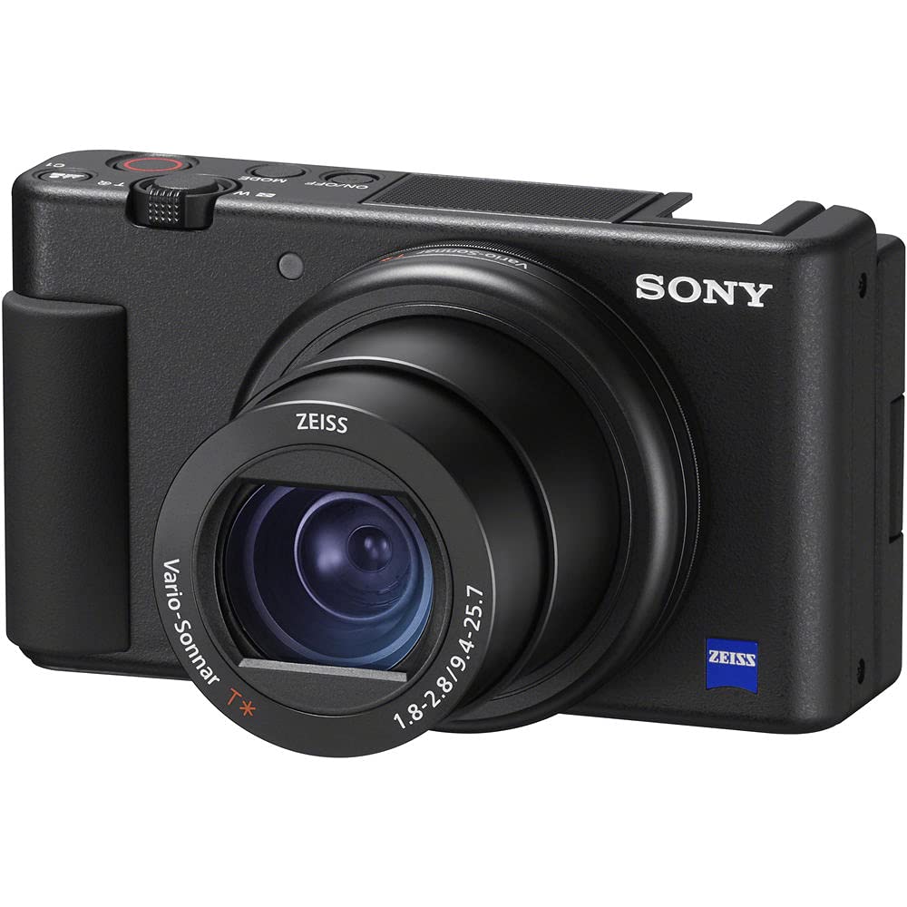 Sony ZV-1 Digital Camera (Black) (DCZV1/B) + 2 x 64GB Memory Card + Case + 3 x NP-BX1 Battery + Card Reader + LED Light + Corel Photo Software + Rode Compact Mic + Charger + More (Renewed)