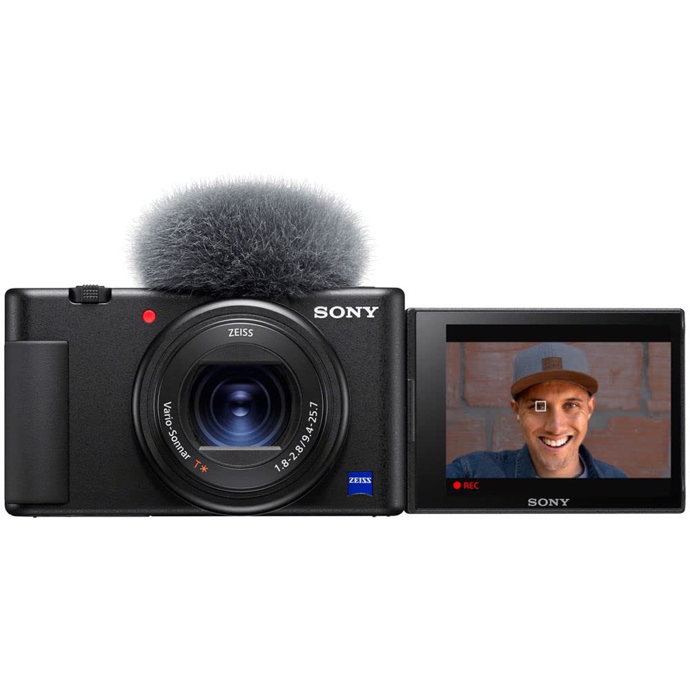 Sony ZV-1 Digital Camera (Black) (DCZV1/B) + 2 x 64GB Memory Card + Case + 3 x NP-BX1 Battery + Card Reader + LED Light + Corel Photo Software + Rode Compact Mic + Charger + More (Renewed)