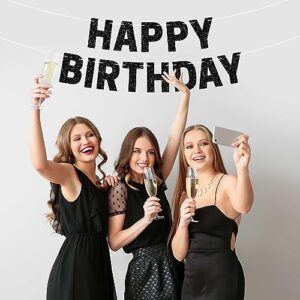 Pre-Strung Happy Birthday Banner - NO DIY - Black Glitter Birthday Party Banner - Pre-Strung Garland on 8 ft Strands - Black Birthday Party Decorations & Decor for Men & Women. Did we mention no DIY