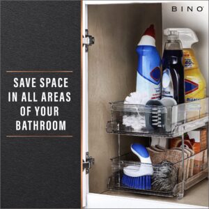 BINO 2 Tier Clear Storage Organizer with Dividers | Slide Out Drawer for Under Sink or Medicine Cabinet | Bathroom Closet, Vanity, Pantry Organizer | Under Cabinet Storage for Bathroom and Kitchen