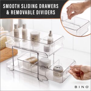 BINO 2 Tier Clear Storage Organizer with Dividers | Slide Out Drawer for Under Sink or Medicine Cabinet | Bathroom Closet, Vanity, Pantry Organizer | Under Cabinet Storage for Bathroom and Kitchen