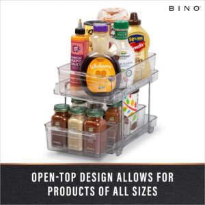 BINO 2 Tier Clear Storage Organizer with Dividers | Slide Out Drawer for Under Sink or Medicine Cabinet | Bathroom Closet, Vanity, Pantry Organizer | Under Cabinet Storage for Bathroom and Kitchen