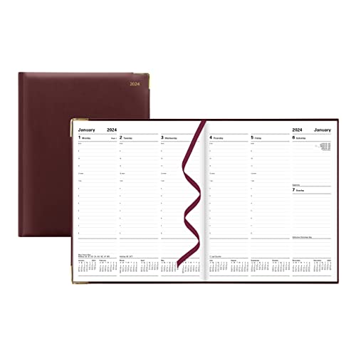 Letts of London Classic Weekly Planner, 12 Months, January to December, 2024, Appointments, Gold Corners, Quarto Size, 10.25" x 8.25", Burgundy (C32YBY-24)