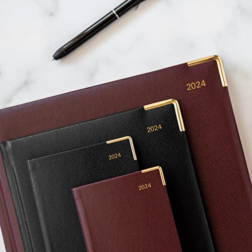 Letts of London Classic Weekly Planner, 12 Months, January to December, 2024, Appointments, Gold Corners, Quarto Size, 10.25" x 8.25", Burgundy (C32YBY-24)