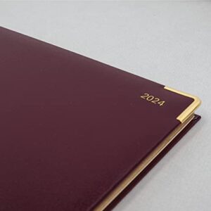 Letts of London Classic Weekly Planner, 12 Months, January to December, 2024, Appointments, Gold Corners, Quarto Size, 10.25" x 8.25", Burgundy (C32YBY-24)