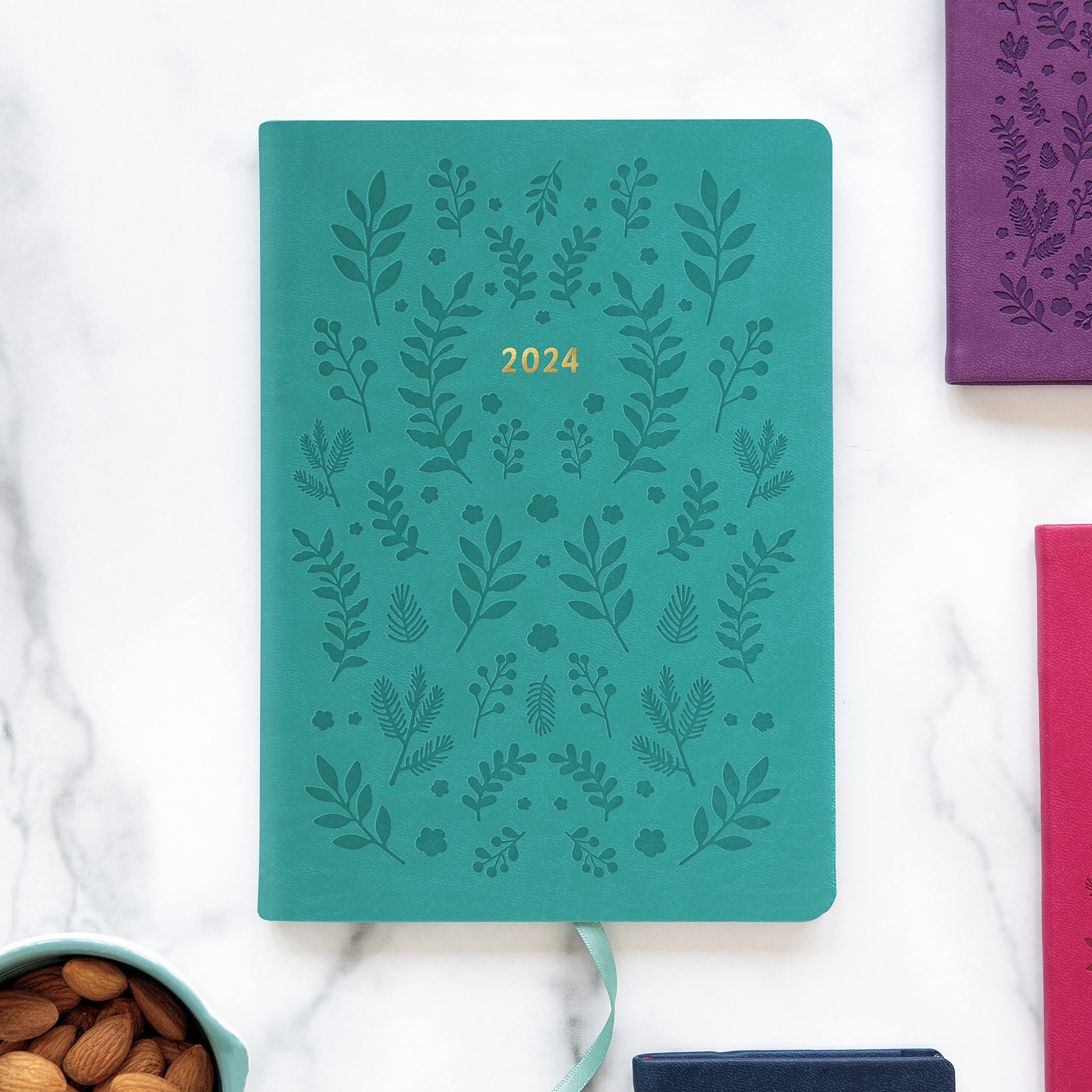 Letts of London Woodland Weekly Planner, 12 Months, January to December, 2024, A5 Size, 8.25" x 5.875", Multilingual, Green (C082161-24)