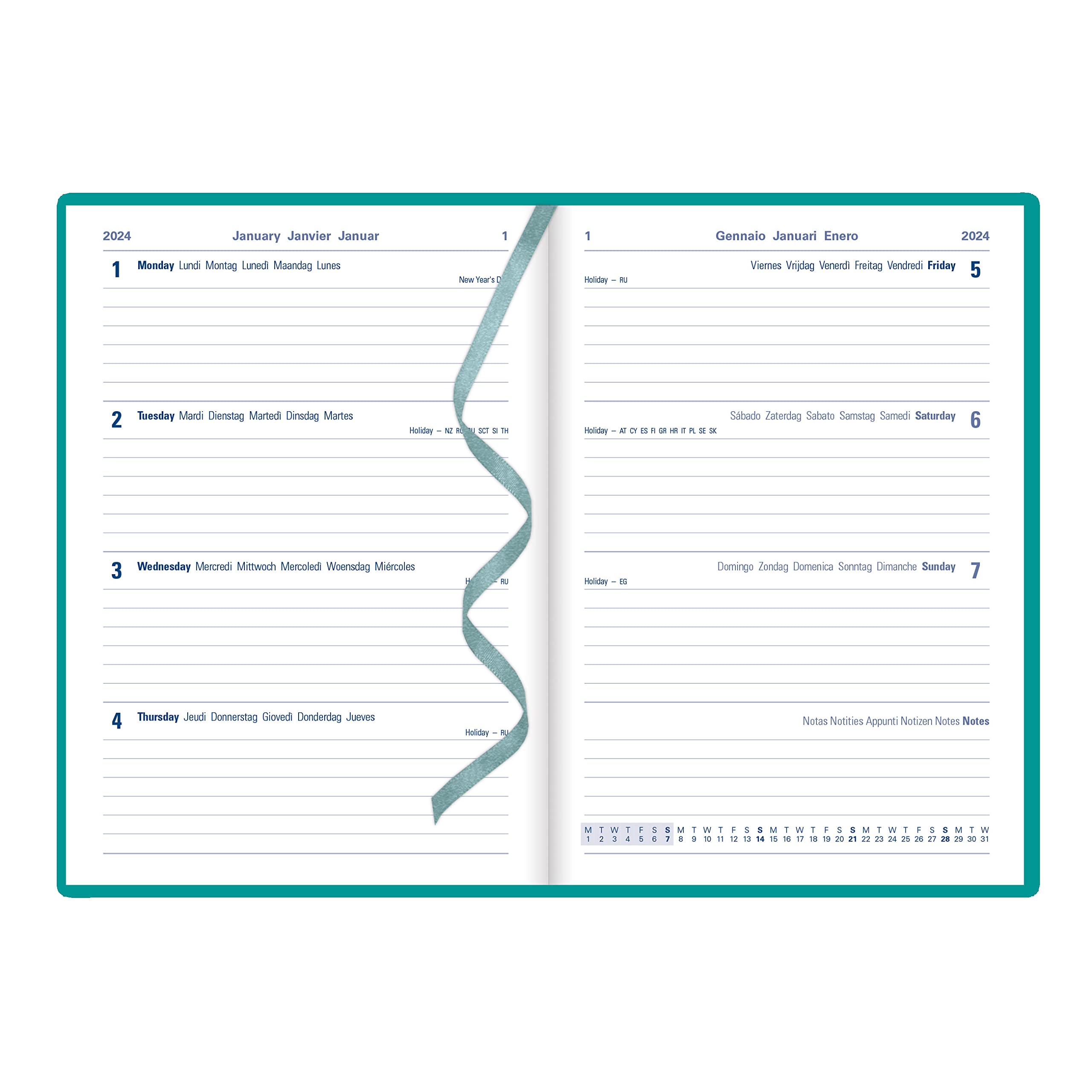 Letts of London Woodland Weekly Planner, 12 Months, January to December, 2024, A5 Size, 8.25" x 5.875", Multilingual, Green (C082161-24)