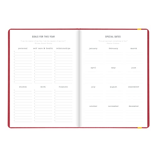 Letts of London Raw Weekly/Monthly Planner, 12 Months, January to December, 2024, Sewn Binding, A5 Size, 8.25" x 5.875", Multilingual, Berry (C082310-24)