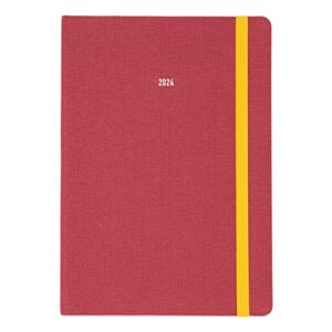 Letts of London Raw Weekly/Monthly Planner, 12 Months, January to December, 2024, Sewn Binding, A5 Size, 8.25" x 5.875", Multilingual, Berry (C082310-24)