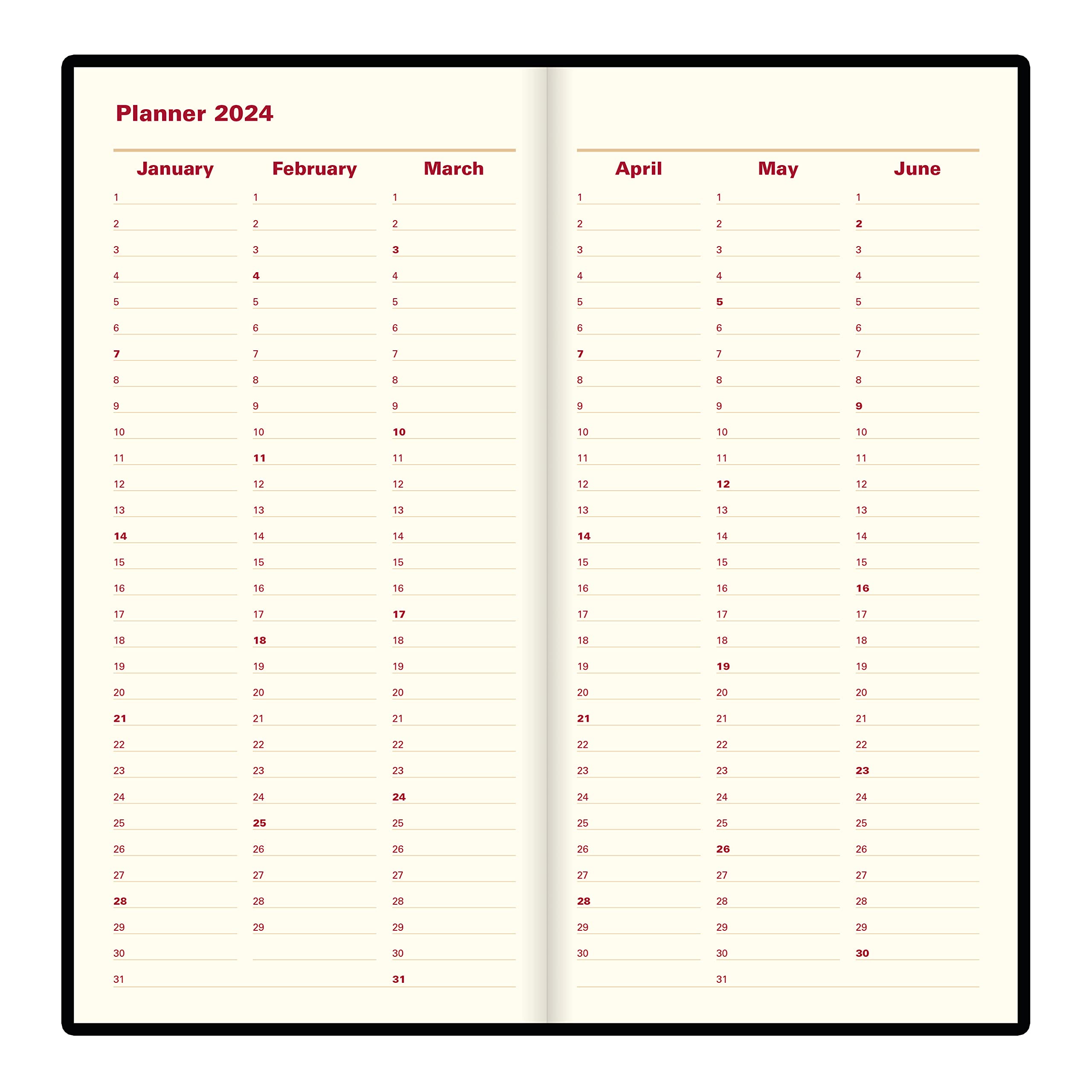 Letts of London Belgravia Weekly/Monthly Planner, 12 Months, January to December, 2024, Appointments, Horizontal, Slim Size, 6.625" x 3.25", Red (C33SRD-24)