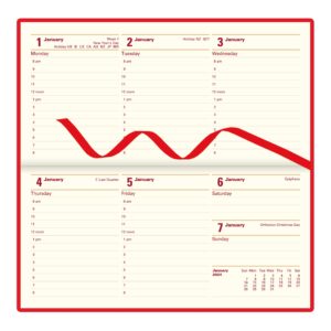 Letts of London Belgravia Weekly/Monthly Planner, 12 Months, January to December, 2024, Appointments, Horizontal, Slim Size, 6.625" x 3.25", Red (C33SRD-24)