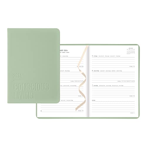 Letts Conscious Weekly/Monthly Planner, 12 Months, January to December, 2024, Sewn Binding, A5 Size, 8.25" x 5.875", Multilingual, Sage (C082396-24)