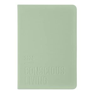 Letts Conscious Weekly/Monthly Planner, 12 Months, January to December, 2024, Sewn Binding, A5 Size, 8.25" x 5.875", Multilingual, Sage (C082396-24)