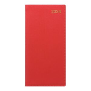 Letts of London Belgravia Weekly/Monthly Planner, 12 Months, January to December, 2024, Appointments, Horizontal, Slim Size, 6.625" x 3.25", Red (C33SRD-24)