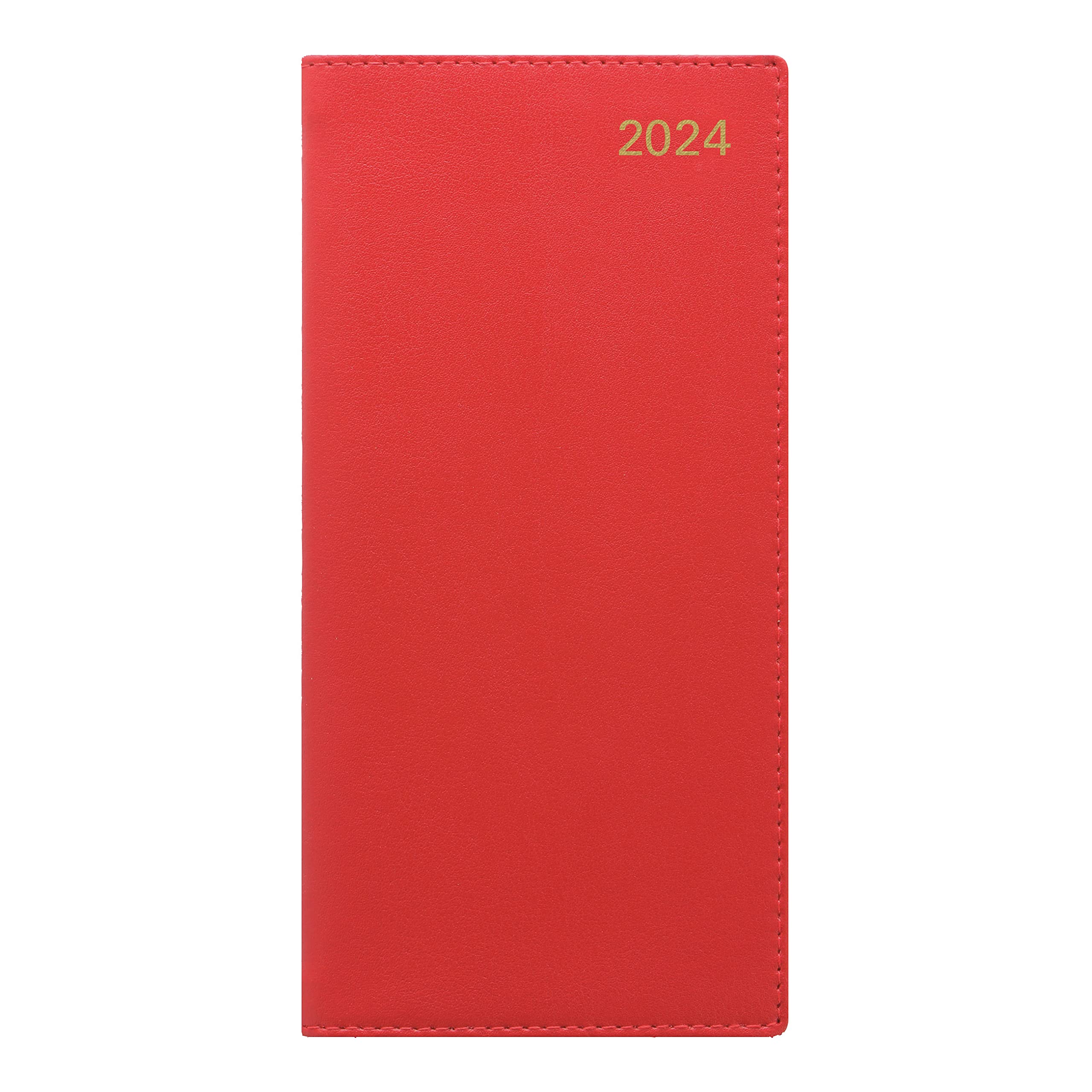 Letts of London Belgravia Weekly/Monthly Planner, 12 Months, January to December, 2024, Appointments, Horizontal, Slim Size, 6.625" x 3.25", Red (C33SRD-24)