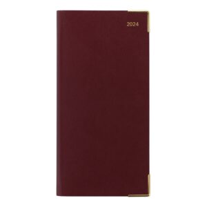 letts of london classic weekly/monthly planner, 12 months, january to december, 2024, gold corners, vertical, slim size, 6.625" x 3.25", burgundy (c32suby-24)