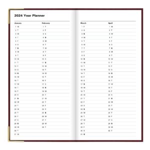 Letts of London Classic Weekly/Monthly Planner, 12 Months, January to December, 2024, Gold Corners, Vertical, Slim Size, 6.625" x 3.25", Burgundy (C32SUBY-24)