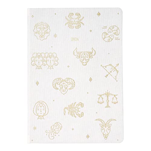 Letts of London Zodiac Weekly/Monthly Planner, 12 Months, January to December, 2024, Sewn Binding, A5 Size, 8.25" x 5.875", Multilingual, Ivory (C082297-24)