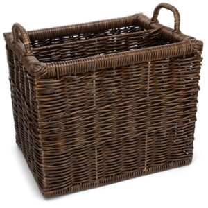 qunclay magazine basket wicker divided magazine basket rectangular wicker newspaper holder, 15.4 x 12 x 12.6 inch (l x w x h), antique walnut brown