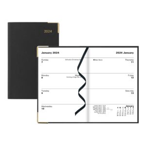 letts of london classic weekly planner, 12 months, january to december, 2024, gold corners, pocket size, 4.25" x 2.75", black (c32ebk-24)