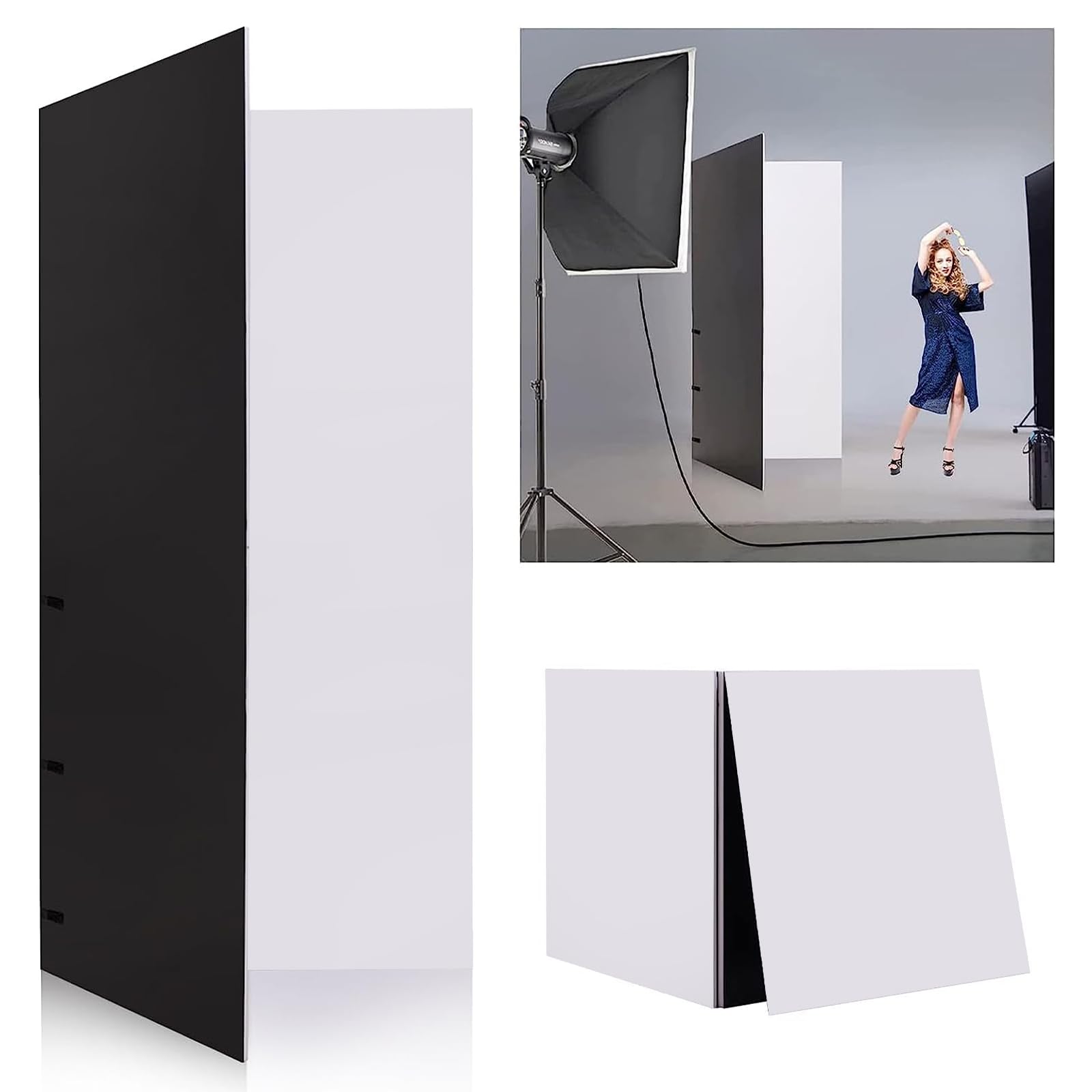 Photography Foldable Reflector Backdrop, 78.7x78.7inch 2 in 1 Background Cardboard, Double Sided Black/White Light Diffuser Board, BEIYANG