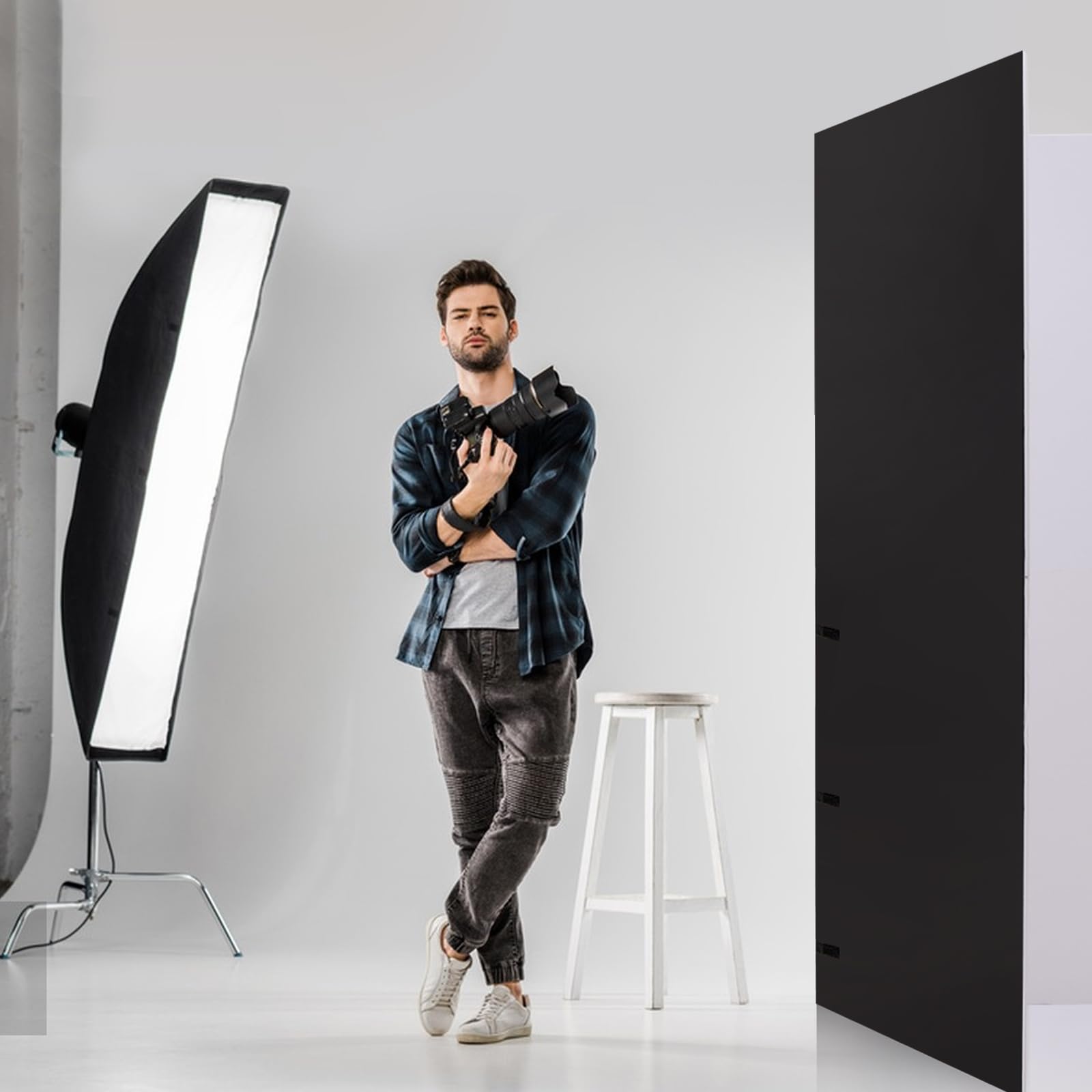 Photography Foldable Reflector Backdrop, 78.7x78.7inch 2 in 1 Background Cardboard, Double Sided Black/White Light Diffuser Board, BEIYANG