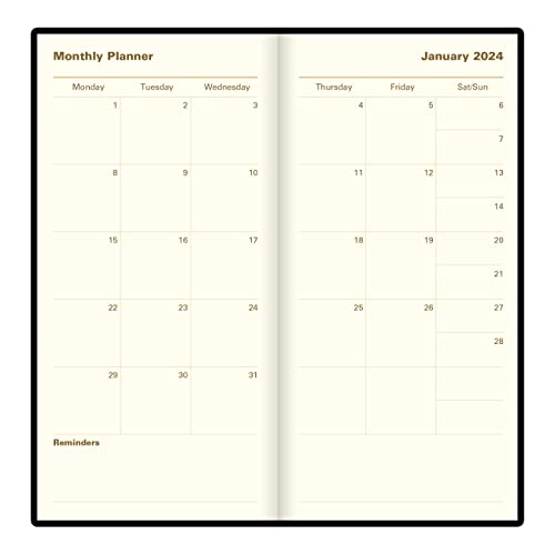 Letts of London Signature Weekly/Monthly Planner, 12 Months, January to December, 2024, Bonded Leather, Slim Size, 6.625" x 3.25", Black (C38SUBK-24)