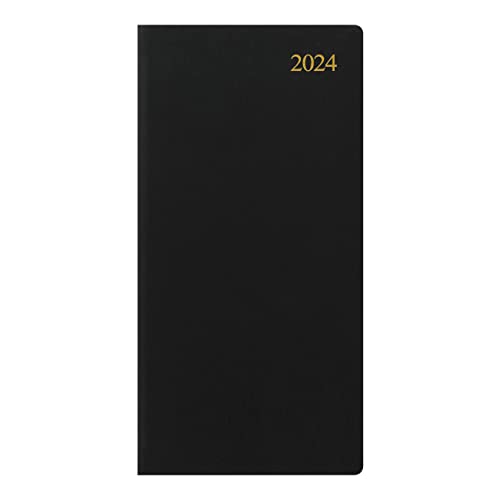 Letts of London Signature Weekly/Monthly Planner, 12 Months, January to December, 2024, Bonded Leather, Slim Size, 6.625" x 3.25", Black (C38SUBK-24)