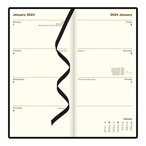 Letts of London Signature Weekly/Monthly Planner, 12 Months, January to December, 2024, Bonded Leather, Slim Size, 6.625" x 3.25", Black (C38SUBK-24)