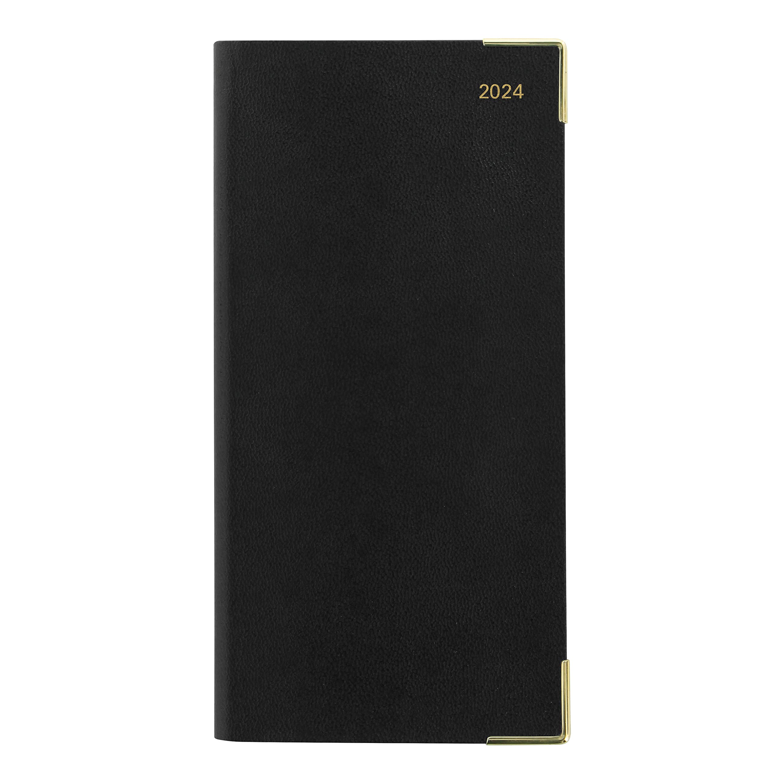 Letts of London Classic Weekly/Monthly Planner, 12 Months, January to December, 2024, Gold Corners, Vertical, Slim Size, 6.625" x 3.25", Black (C32SUBK-24)