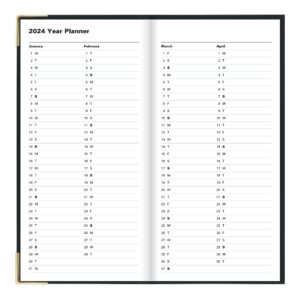 Letts of London Classic Weekly/Monthly Planner, 12 Months, January to December, 2024, Gold Corners, Vertical, Slim Size, 6.625" x 3.25", Black (C32SUBK-24)