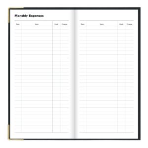 Letts of London Classic Weekly/Monthly Planner, 12 Months, January to December, 2024, Gold Corners, Vertical, Slim Size, 6.625" x 3.25", Black (C32SUBK-24)