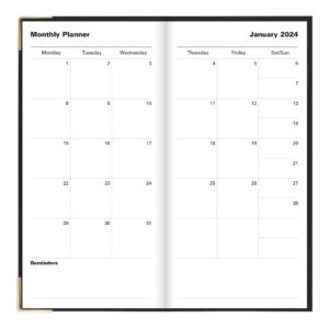 Letts of London Classic Weekly/Monthly Planner, 12 Months, January to December, 2024, Gold Corners, Vertical, Slim Size, 6.625" x 3.25", Black (C32SUBK-24)