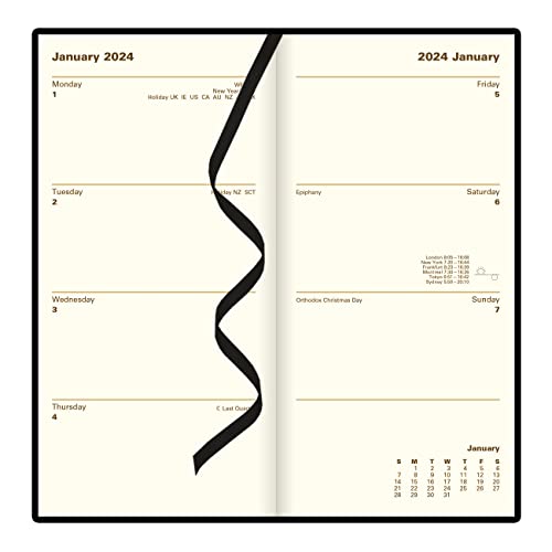 Letts of London Belgravia Weekly/Monthly Planner, 12 Months, January to December, 2024, Vertical, Slim Size, 6.625" x 3.25", Black (C33SUBK-24)