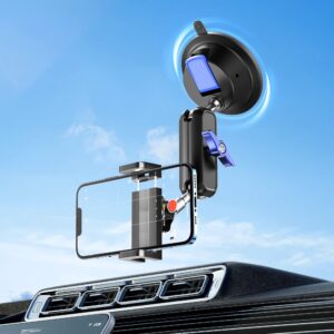 martvsen car photography phone mount stabilizer, universal 360° rotation anti-shake metal car phone holder for video recording & navigation live streaming, suction cup car phone holder for iphone