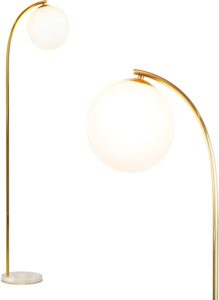 brightech luna led floor lamp, modern lamp for living rooms & offices bundled luna drop led floor lamp, frosted glass globe arcing living room lamp, mid-century modern standing lamp