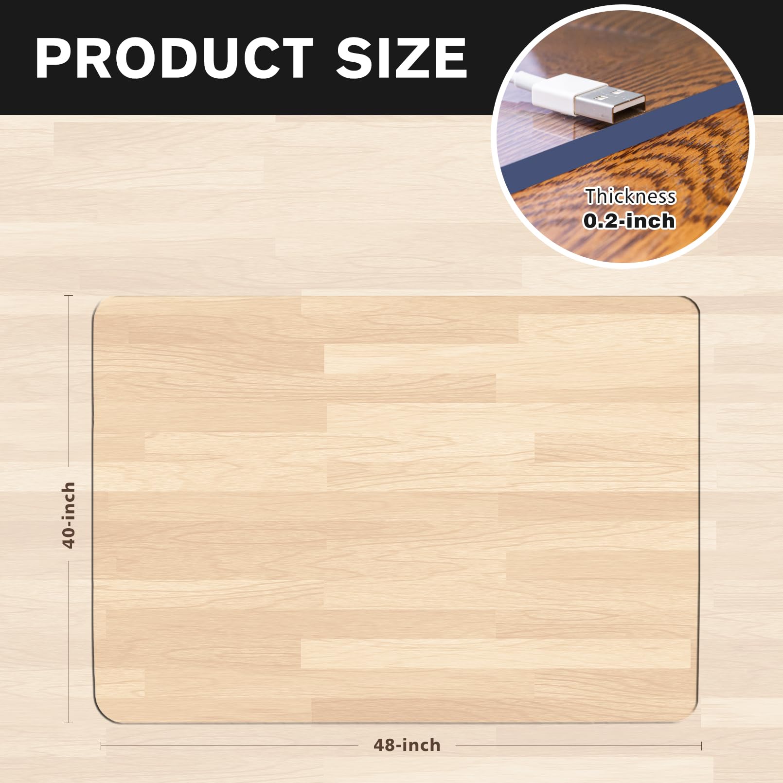 Heavy Duty Chair Mat,Floor Protector,1/5" Thick,48"x36",Can be Used on Hardwood Floors or Carpets,Non-Slip Not Stuck Wheels,Easy to Clean