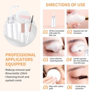 Eyelash Extension Cleanser, Brelyee Lash shampoo 60ml + Brushes + Bottle + Pads, Eyelash Wash for Extensions, Lash Cleanser,Lash Bath Lash Wash Soap Foam for Professional & Self Use