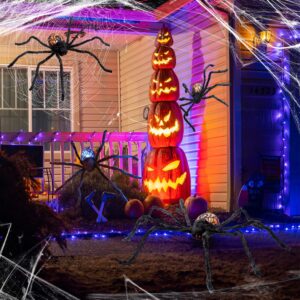 2 Pack Halloween Lighted Spiders Decorations, Giant Spiders with Red Eyes, Halloween Indoor and Outdoor Party Decor for Yard Patio Lawn Garden