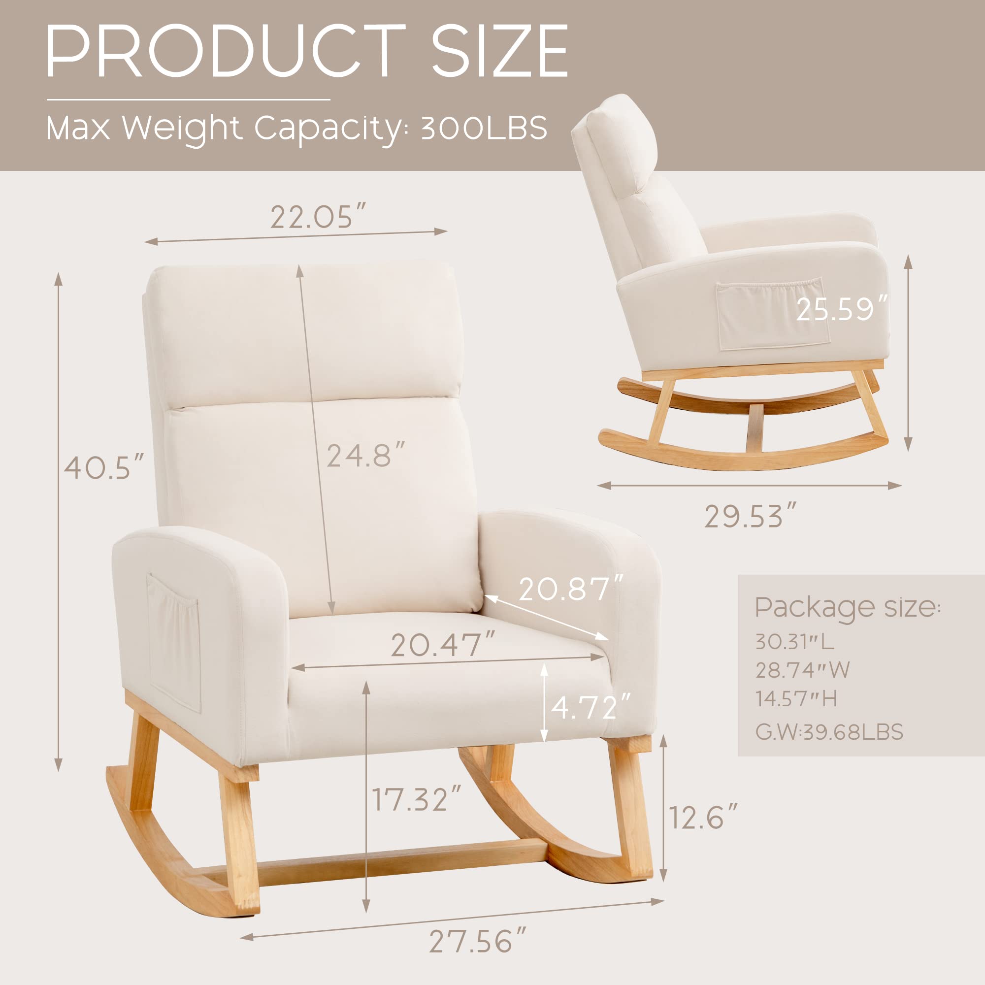 YUUIJOAA Rocking Chair Nursery - Glider Modern Accent Chairs Upholstered Velvet Nursing Rocker Padded Armchair for Indoor Living Room Bedroom Beige